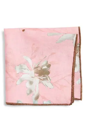 CLIFTON WILSON Floral Linen Pocket Square Pink