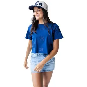 GAMEDAY SOCIAL Michigan Wolverines Allover Print Heavyweight Cropped T-shirt - Navy
