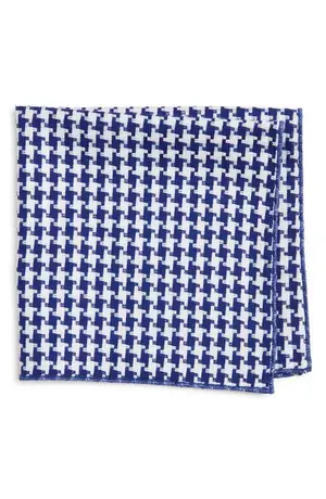 CLIFTON WILSON Houndstooth Cotton Pocket Square - Blue