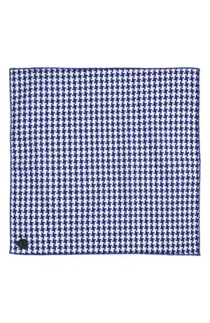 CLIFTON WILSON Houndstooth Cotton Pocket Square - Blue