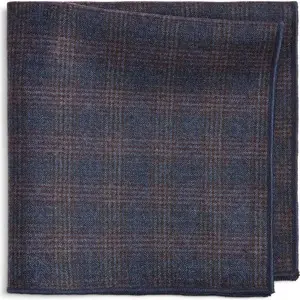 CLIFTON WILSON Maroon Plaid Wool Pocket Square - Navy
