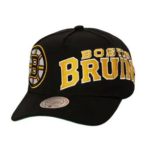 Mitchell & Ness Boston Bruins Busted Logo Wordmark Wrap-around Pro Pinch Adjustable Hat - Black