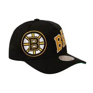 Mitchell & Ness Boston Bruins Busted Logo Wordmark Wrap-around Pro Pinch Adjustable Hat