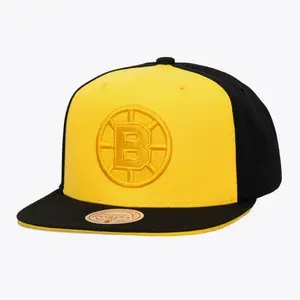 Mitchell & Ness Black Boston Bruins Color Pop Snapback Hat - Gold