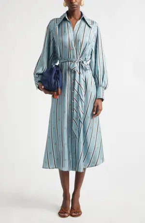 Zimmermann Emblem Tuck Long Sleeve Belted Midi Shirtdress