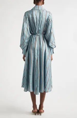 Zimmermann Emblem Tuck Long Sleeve Belted Midi Shirtdress