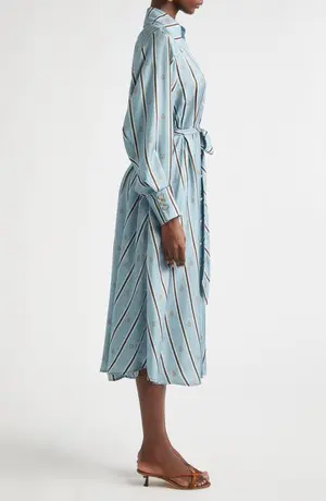 Zimmermann Emblem Tuck Long Sleeve Belted Midi Shirtdress