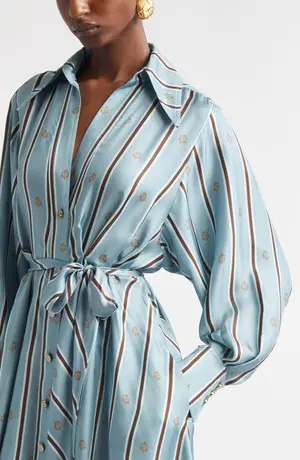 Zimmermann Emblem Tuck Long Sleeve Belted Midi Shirtdress