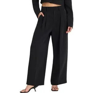 Good American Luxe High Waist Ankle Wide Leg Trousers - Black001