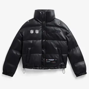 OFF SEASON New York Jets Faux Leather Puffer Jacket - Black