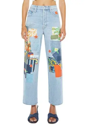 MOTHER Spinner Flood Patchwork Straight Leg Jeans
