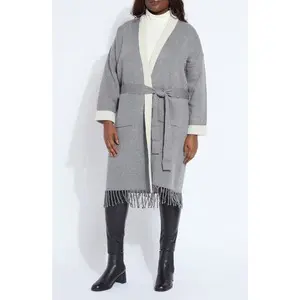 Lyssé Juliette Fringed Sweater Coat - Grey Melange/light Pewter