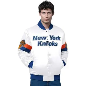 STARTER New York Knicks Triple Option Varsity Full-snap Satin Jacket - White