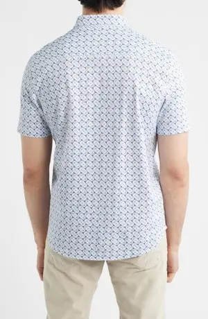 Johnston & Murphy Xc Flex Ascend Short Sleeve Button-up Shirt - Blue Multi Square Grid