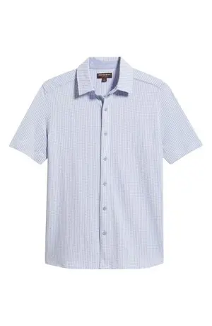 Johnston & Murphy Bennett Gingham Short Sleeve Button-up Shirt - Light Blue Gingham