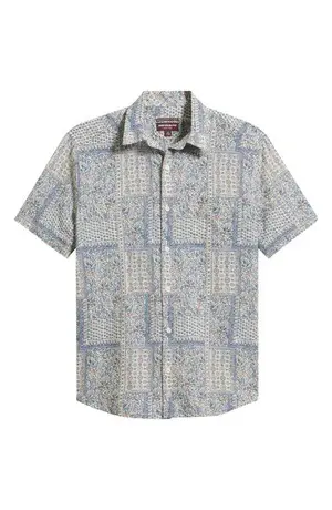 Johnston & Murphy Hampton Stretch Cotton Short Sleeve Button-up Shirt - White Multi Bandana