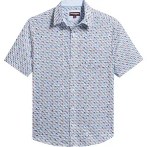 Johnston & Murphy Logan Print Short Sleeve Button-up Shirt - White Multi Mini Lab