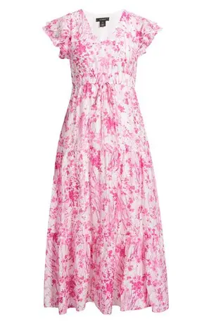 Halogen Print Ruffle Sleeve Maxi Dress