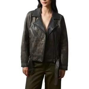 VELEZ Efos Leather Biker Jacket - Brown