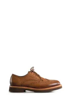 VELEZ Brogue Leather Shoes With Traditional Cuts - Honey