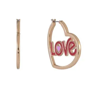 HALLMARK Gold Tone Heart Shaped Hoop Earrings - Red