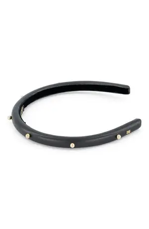 Alexandre De Paris Belle De Jour Leather Headband With Gold Studs - Black