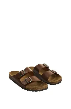 VELEZ Genuine Leather Sandals With Buckle Detail