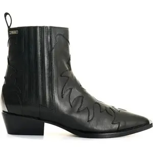 VELEZ Leather Western Ankle Boots - Black