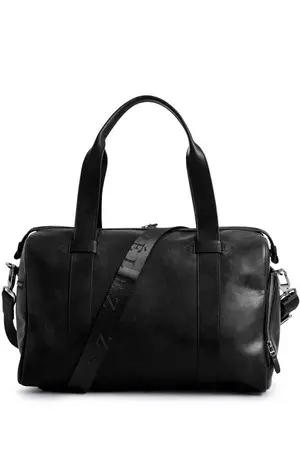 VELEZ Leather Duffle Bag With Adjustable Strap - Black