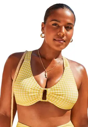 SWIMSUITS FOR ALL Underwire Crossback Bikini Top - Lemon Mist Gingham