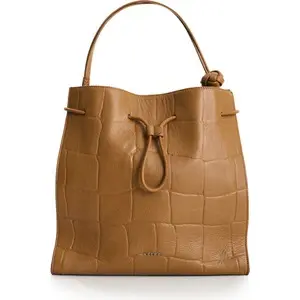 VELEZ Embossed Leather Tote Bag Brown