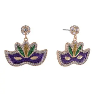 HALLMARK Mardi Gras Mask Stone Earrings - Purple