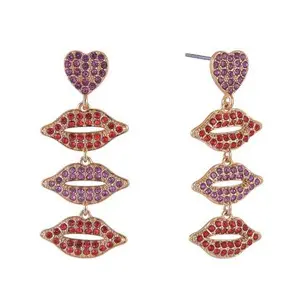 HALLMARK Linear Lips Stone Dangle Earrings - Red