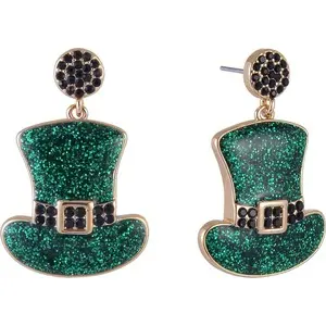 HALLMARK Glitter Top Hat Dangle Earrings - Green