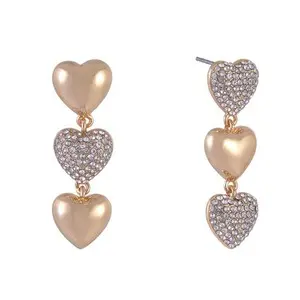HALLMARK Linear Tone Heart Earrings With Pave Stones - Gold