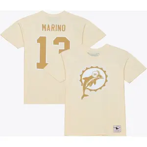 Mitchell & Ness Dan Marino Miami Dolphins Sandman Name & Number T-shirt - Cream
