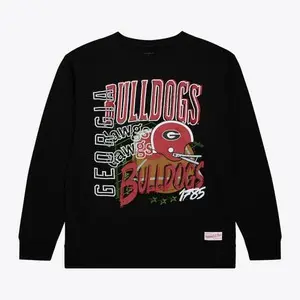 Mitchell & Ness Georgia Bulldogs Half Time Fleece Crewneck Sweatshirt - Black