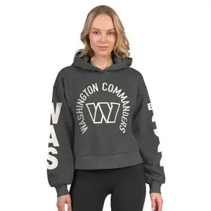 STARTER Washington Commanders Star Player Cropped Fleece Pullover Hoodie - Heather Charcoal