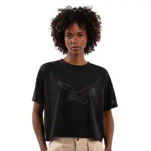 STARTER Philadelphia Eagles Rhinestone Sprinkle Boxy Cropped T-shirt - Black