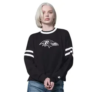 STARTER Baltimore Ravens Rally Drop Shoulder Cropped Sweatshirt - Black