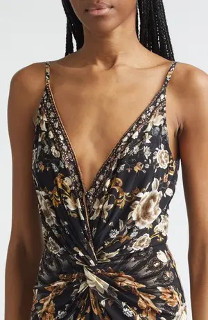Camilla Print Strappy Twist Front Jersey Maxi Dress - Flamenco Folklore