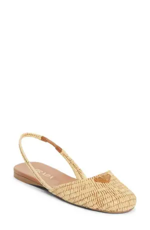 Prada Raffia Slingback Flat - Beige