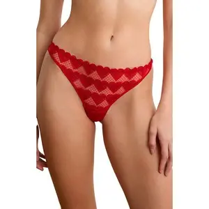 ETAM Desir Heart Embroide Tanga Thong - Red