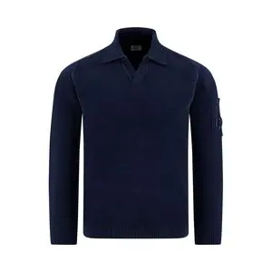 C.P. COMPANY Cotton Chenille Polo Lens Sweater 'midnight Navy - Blue