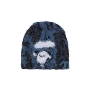 A BATHING APE Wild Leopard Pattern Ape Face Knit Cap 'navy - Blue