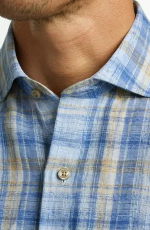 David Donahue Plaid Linen Button-up Shirt
