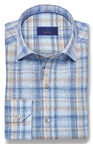 David Donahue Plaid Linen Button-up Shirt