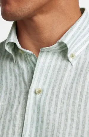 David Donahue Stripe Linen Button-down Shirt