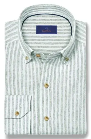 David Donahue Stripe Linen Button-down Shirt