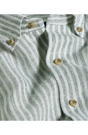 David Donahue Stripe Linen Button-down Shirt
